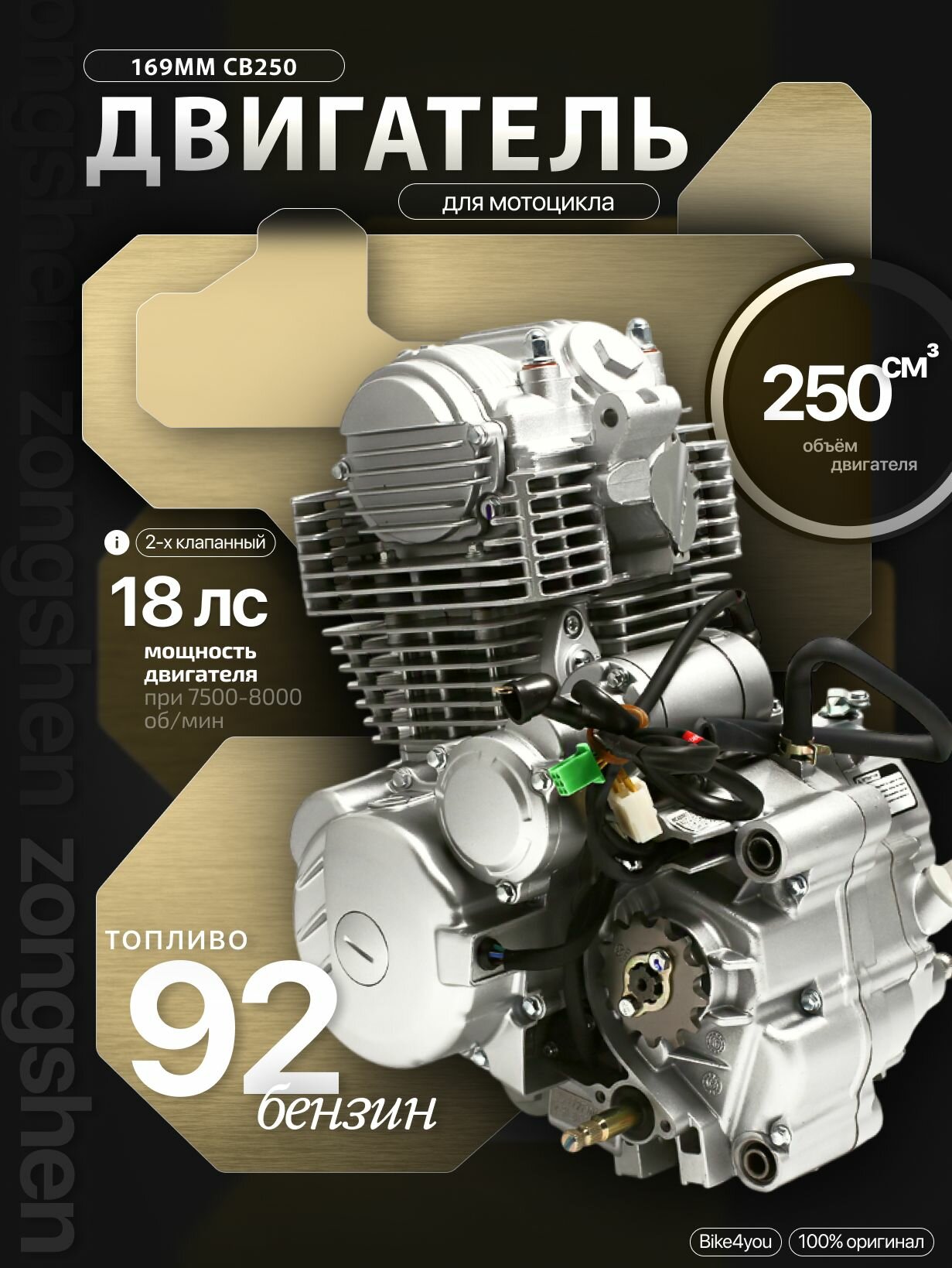 Двигатель 250см3 169MM CB250 (69x65) Zongshen 2 клапана/водянка