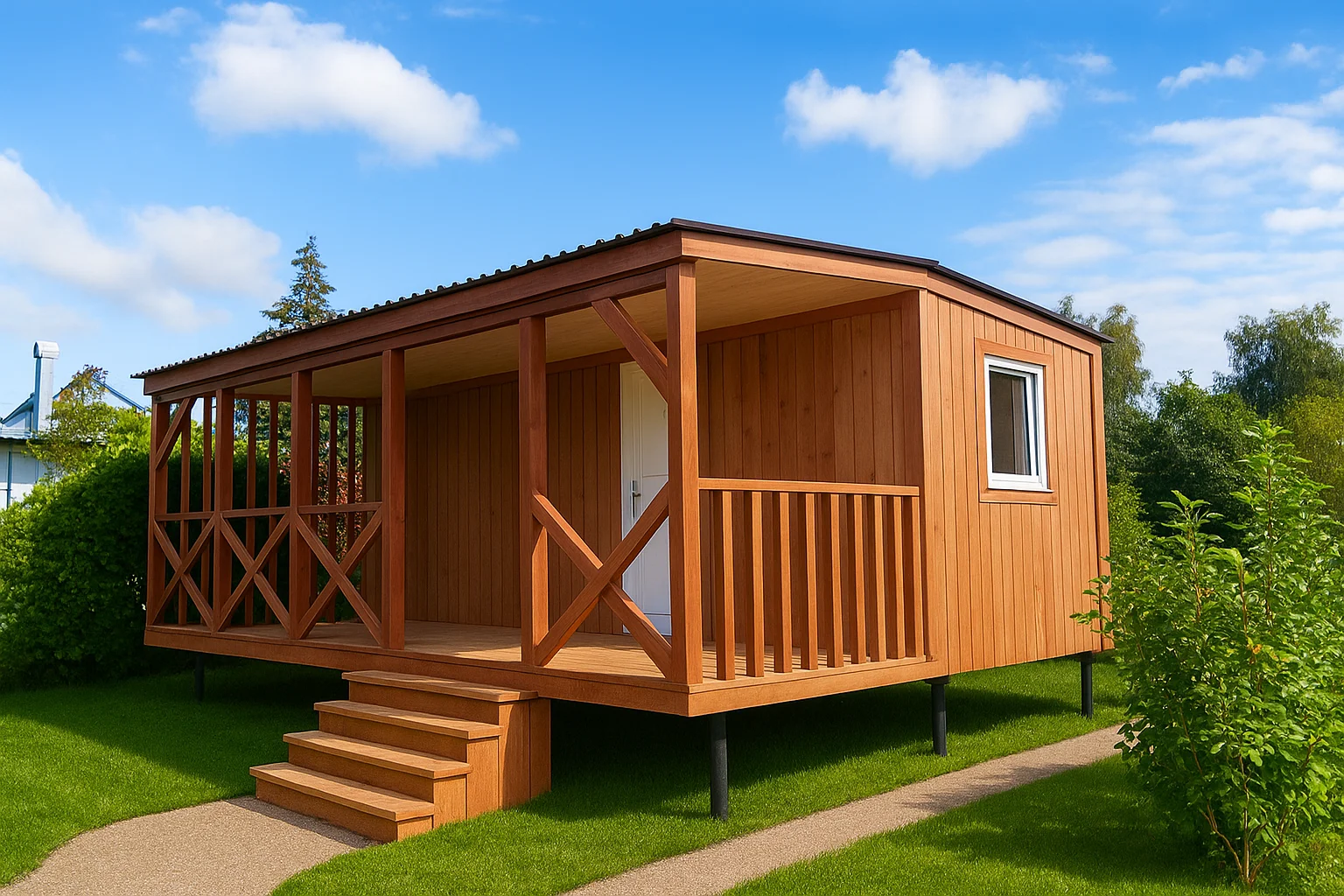 Садовый дом/бытовка с верандой со сборкой на участке, утепленние, вагонка внутри, дверь ПВХ