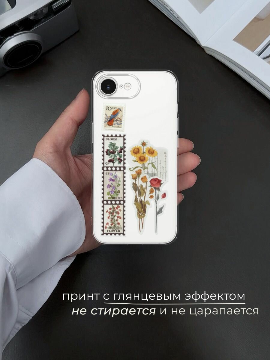 Чехол на Apple iPhone 16e/17e / Айфон 16е/17e с принтом Марки с цветами — фото 1
