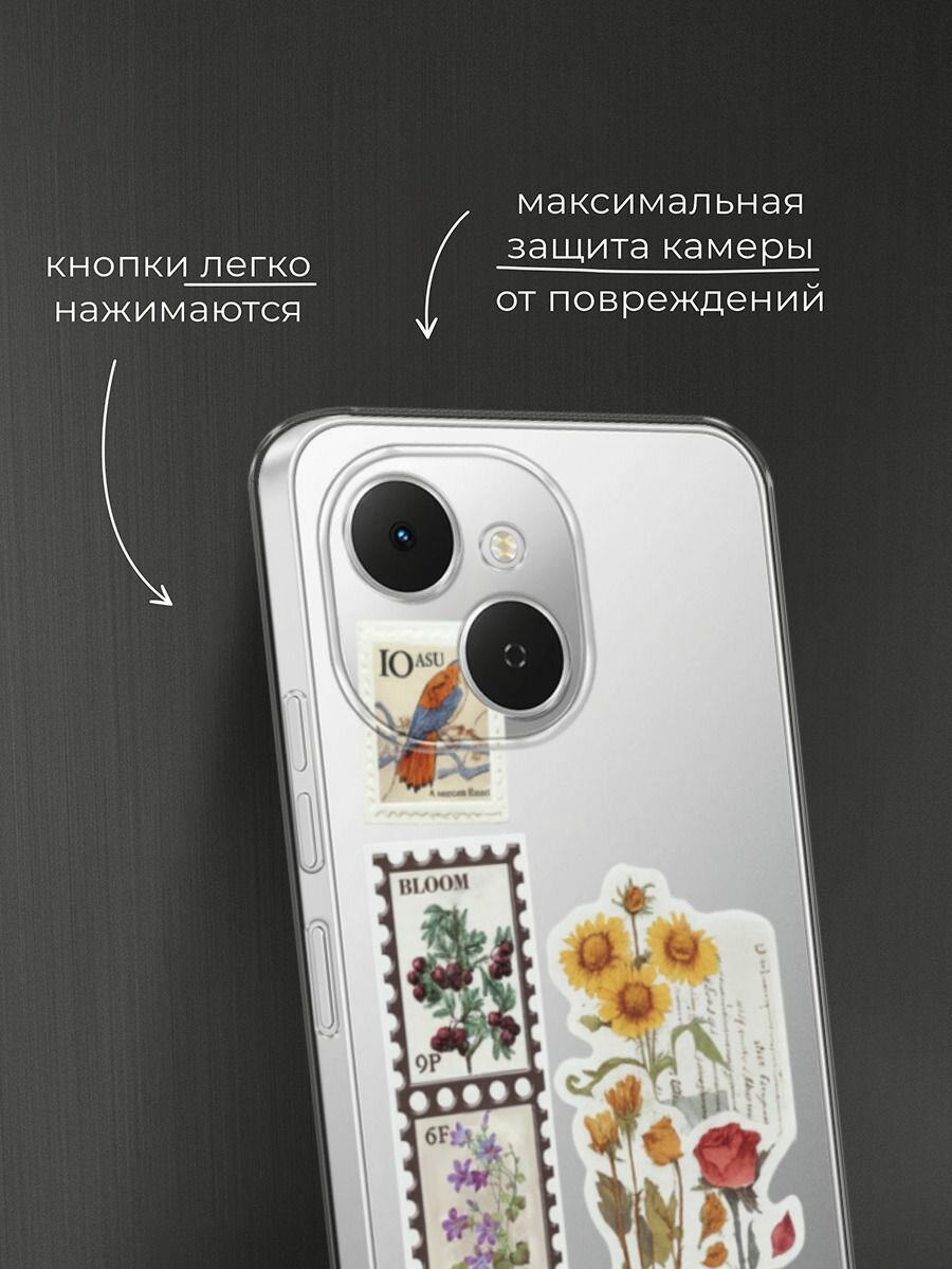 Чехол на Tecno Spark 40C / Текно Спарк 40C с принтом Марки с цветами — фото 1