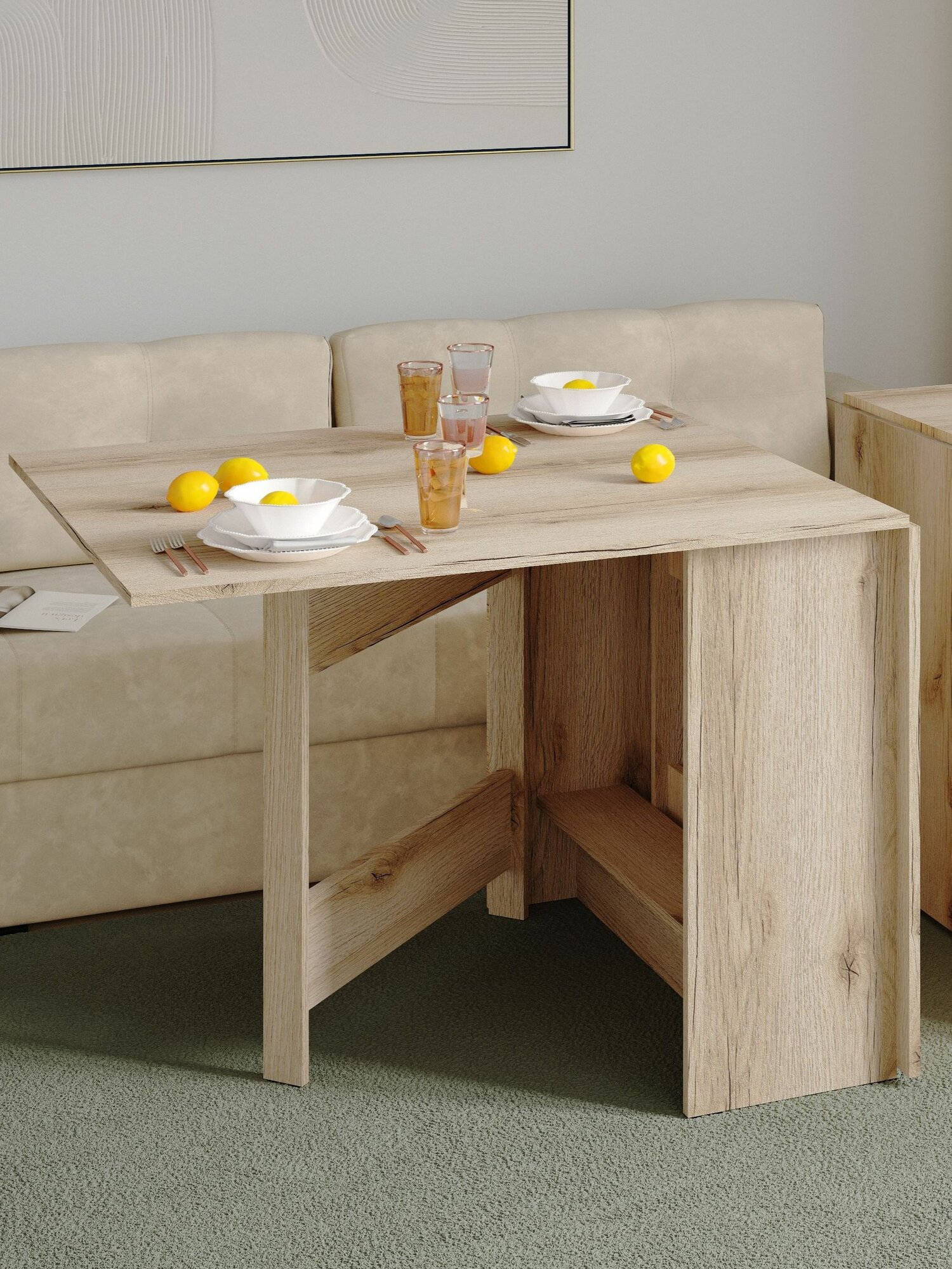 Стол ARNIKA "Книжка", обеденный, раскладной, ЛДСП, цвет дуб делано, прямоугольный, бежевый