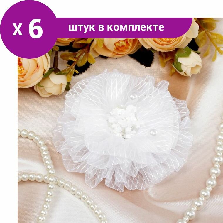Резинка для волос бант 'Школьница' d-9 см полосатик серединка (6 шт)