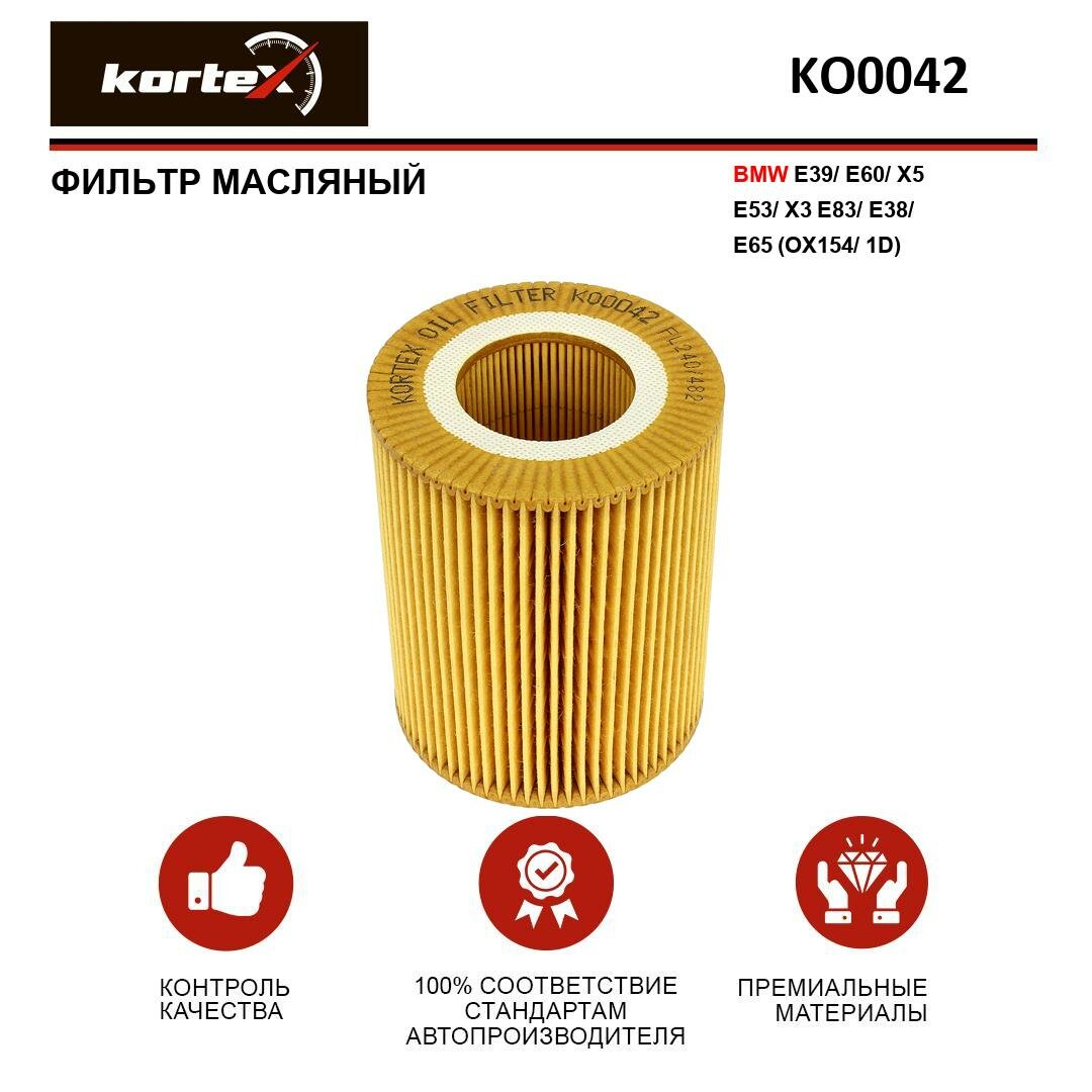 Фильтр масляный BMW E39/E60/X5 E53/X3 E83/E38/E65 (OX154/1D) KORTEX арт. KO0042