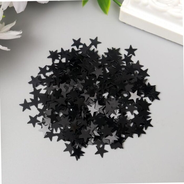Пайетки для творчества и рукоделия, пришивные. Черные звезды. 2см, 20гр