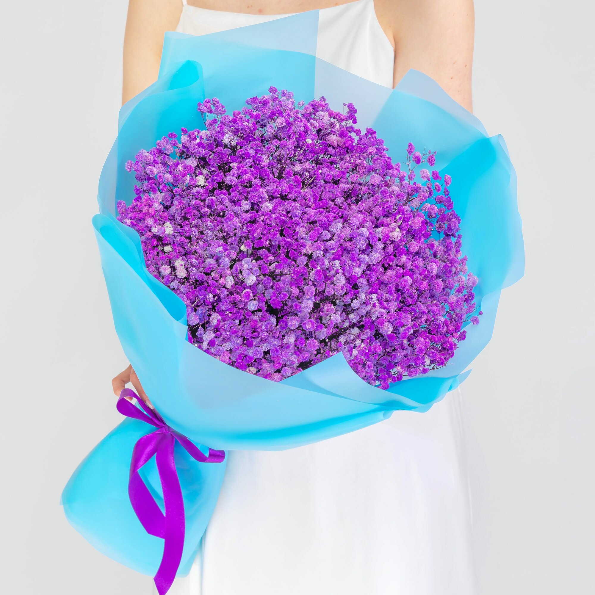 Букет Мегацвет24, 25 сиреневых гипсофил, стабилизированные, в дизайнерской упаковке