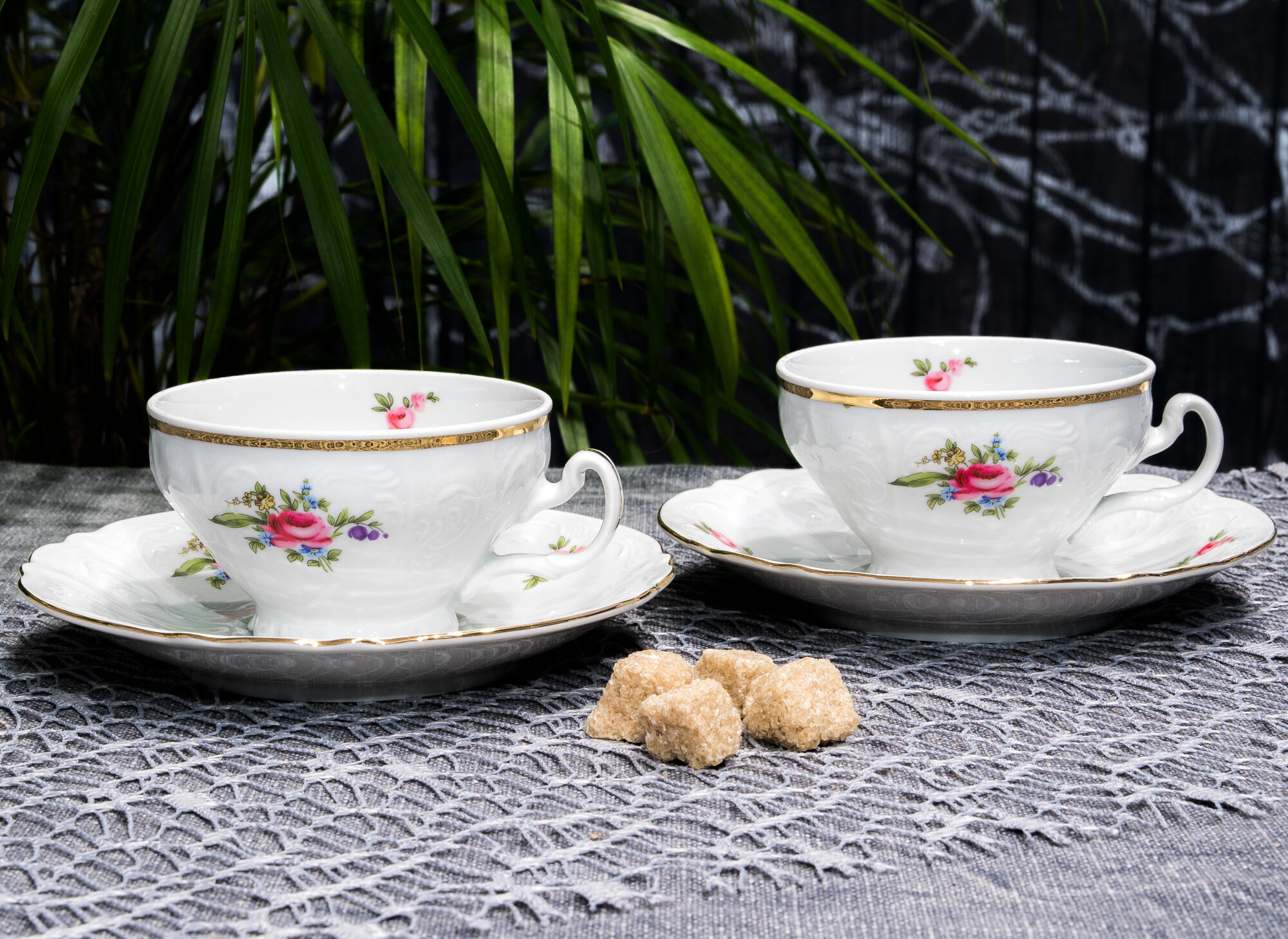 Чайный набор посуды на 2 персоны Bernadotte Мейсенский букет 205 мл, 4 предмета: 2 чашки и блюдца для чая и кофе, подарочный белый фарфор Бернадот Чехия