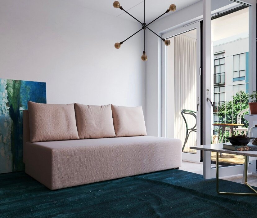 Диван DiHall "Каир", прямой, антивандальный, велюр, еврокнижка, без подлокотников, бежевый