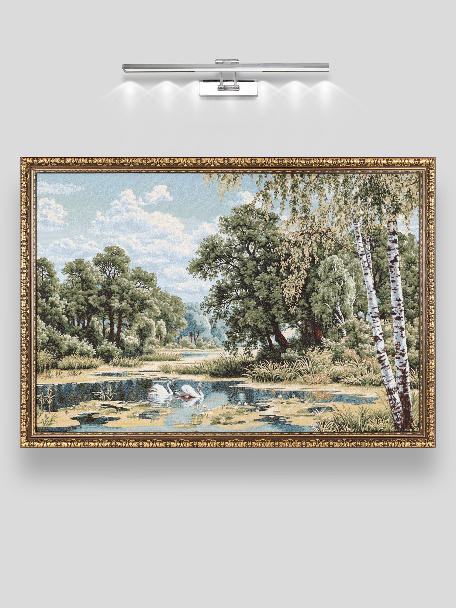 Картина на стену Магазин гобеленов "Пейзаж с лебедями" 55*75 гобеленовая, гобелен, интерьерная