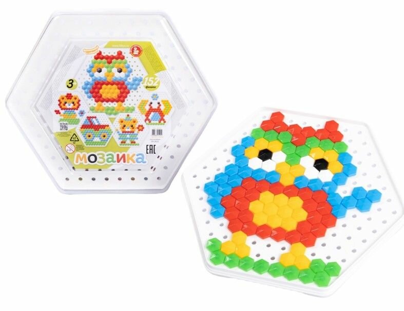 Круглая шестигранная мозаика "Сова", пластиковая развивающая детская игра на воображение и мелкую моторику, 152 элемента, 3+