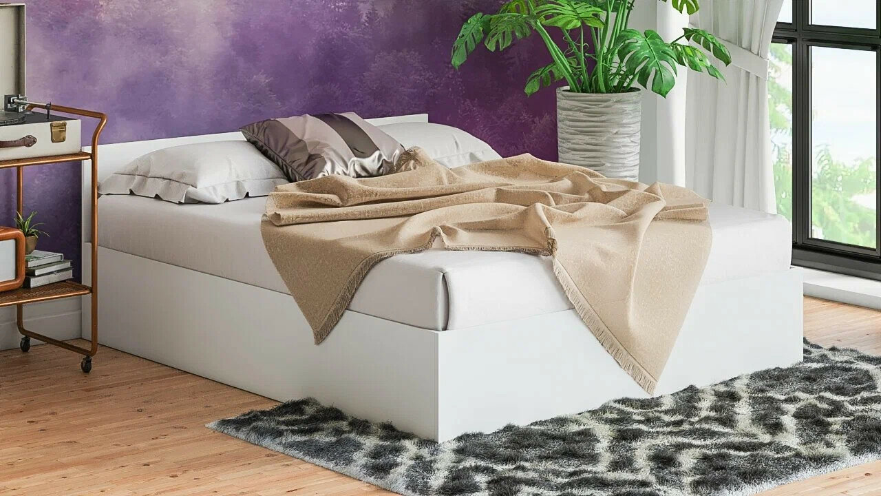 Кровать двуспальная СВК "Мори" 160 x 200, цвет белый, с основанием под матрас, без матраса