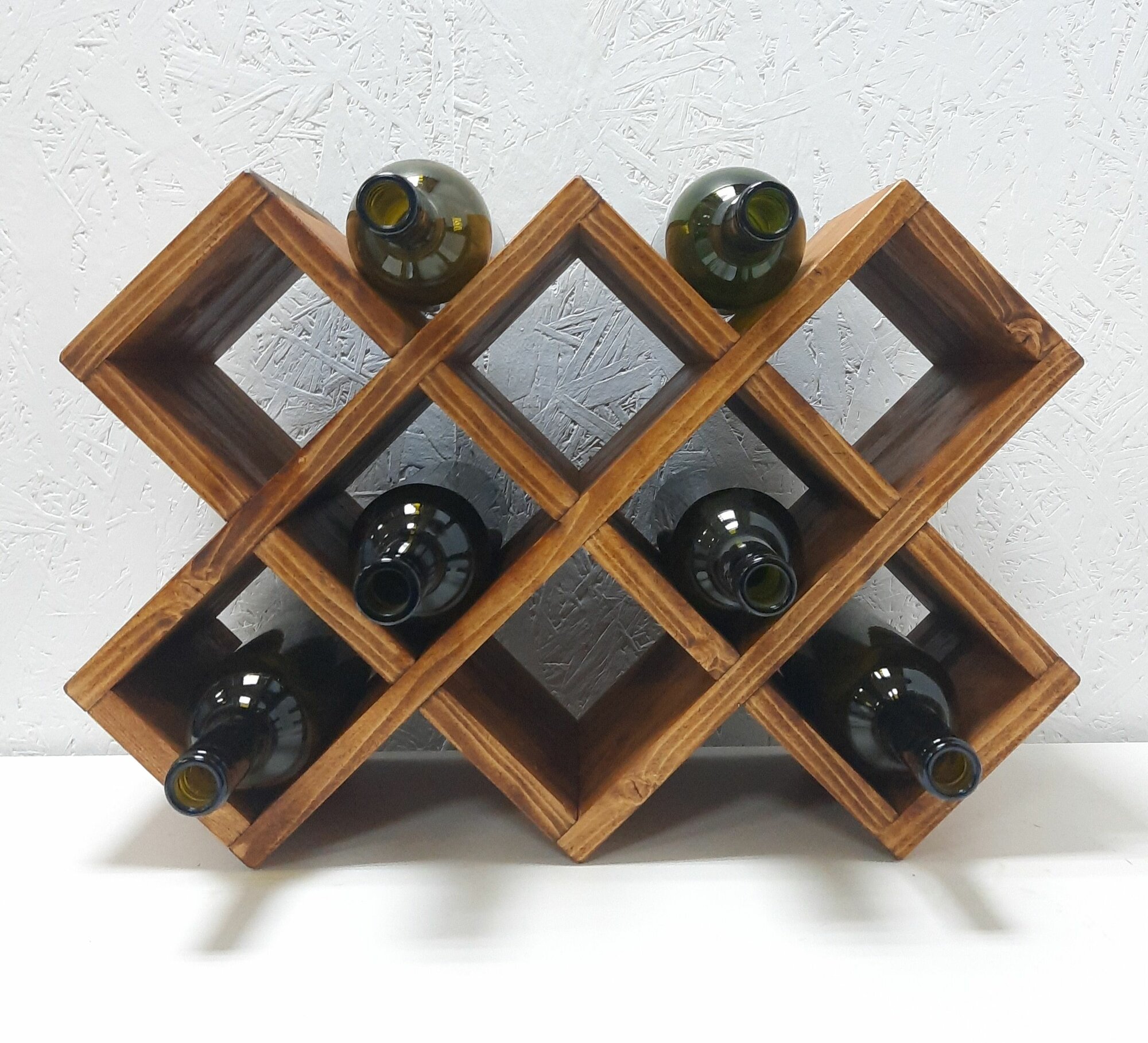 Полка для вина и шампанского сота на 10 бутылок из дерева. Подвесная/настольная. Цвет темный орех.