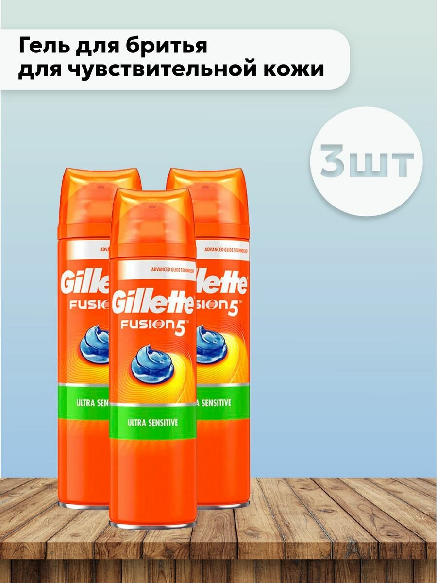 Gillette Fusion Набор 3 шт - Гель для бритья для чувствительной