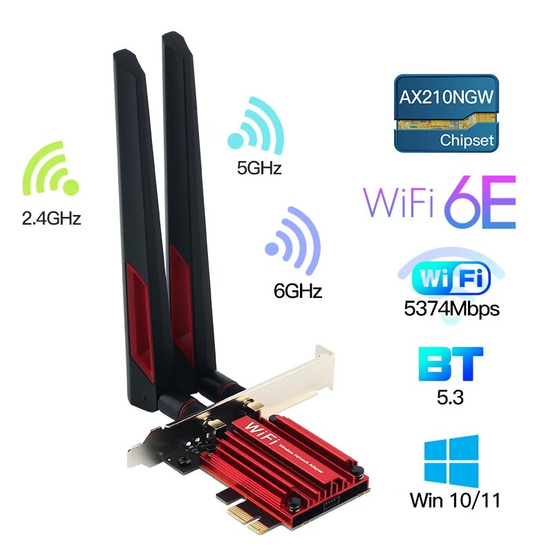 DERAPID Wi-Fi 6 AX210 Сетевая карта Bluetooth 5.3, AX210 10DB Antenna