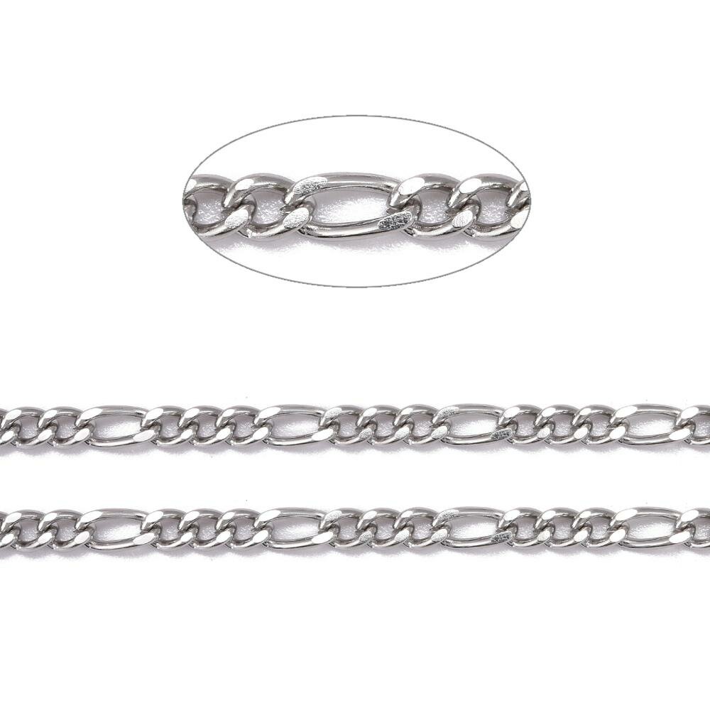 Цепочка отрезная (без замка), 7.5х3.7 - 5х3.7мм, плетение Фигаро, с алмазной гранью, базовый материал - нержавеющая сталь, без покрытия, 1 метр