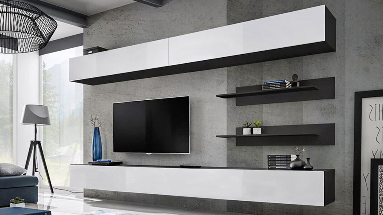 Гостиная 1 Белый Фасадный 0101 / Черный 0190 NEW 320x40x180 см, белый фасадный, черный GOODFORM