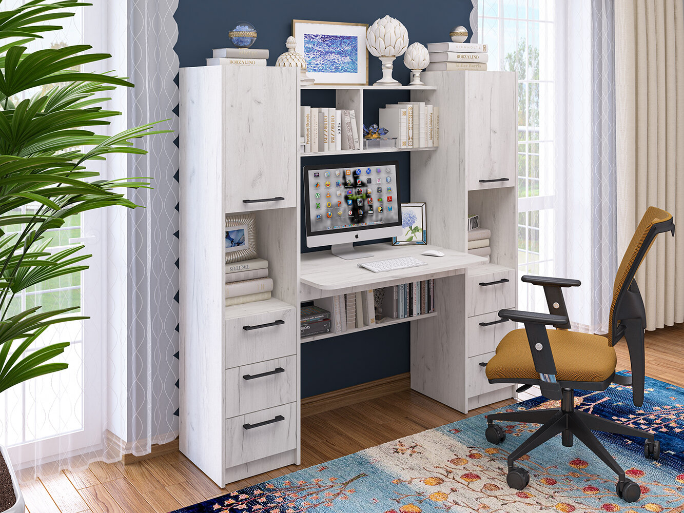 Стол письменный МК"Пирамида"Фронда-5, второй комплектации, 6 ящиков, цвет крафт светлый, 160х160х60 см