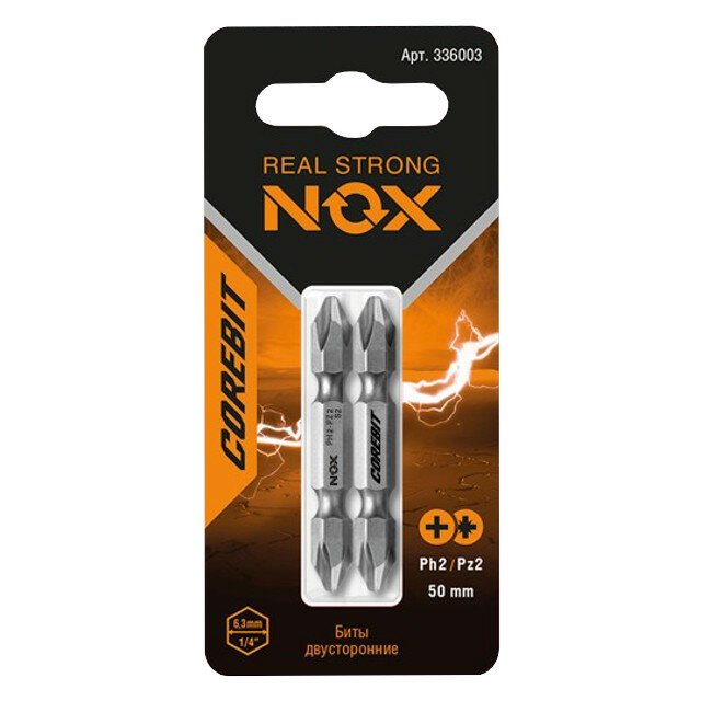 NOX PH2xPZ2 50 мм двухсторонняя бита, набор 2 шт, для Phillips и Pozidriv