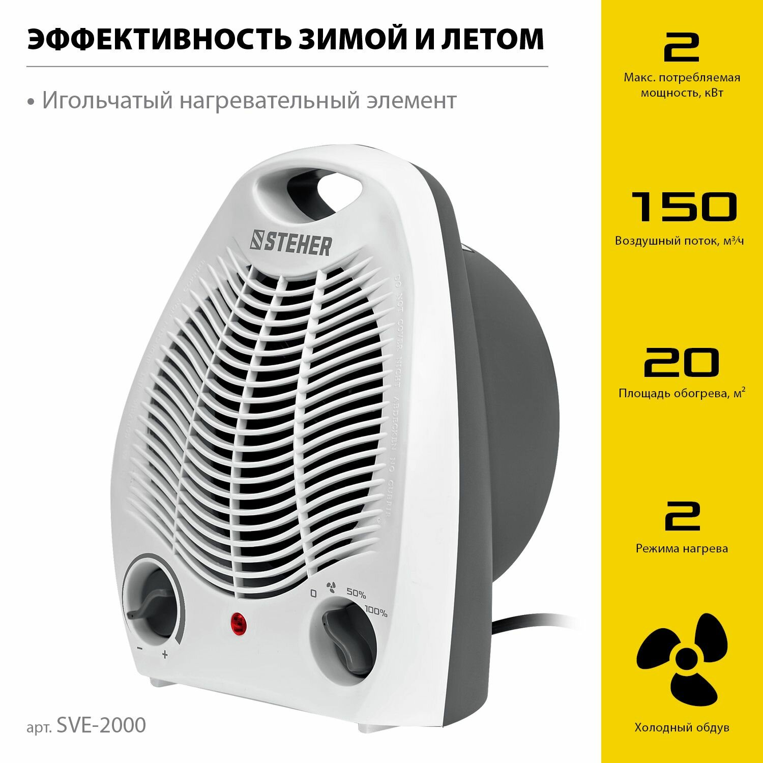 Тепловентилятор STEHER 2 кВт, SVE-2000 — фото 1