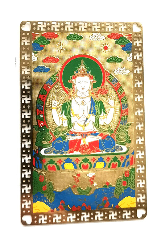 Янтра будда (металл, цветная, под золото, размер 5 см х 8 см.), 1 шт.