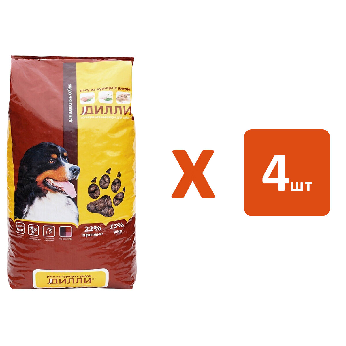 Дилли для взрослых собак всех пород с рагу из курицы с рисом (3,7 кг х 4 шт)
