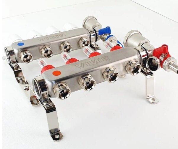 Коллекторная группа с расходомерами 4 выхода ViEiR, нержавейка VR113-04A