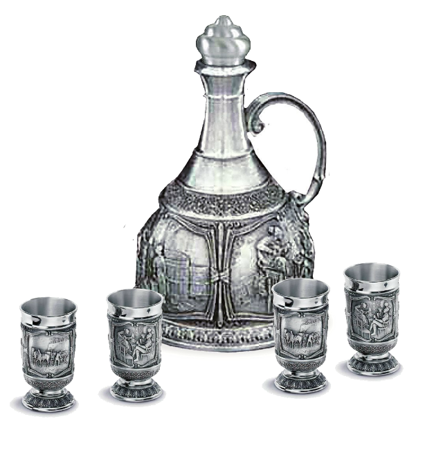 Подарочный набор для водки из олова на 4 персоны "Gambrinus"