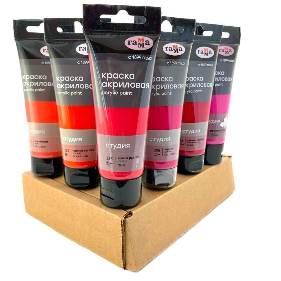 Акрил 6 оттенков по 75 мл Красных основных, артикул ГМ-280220-926.206.231.314.222.253