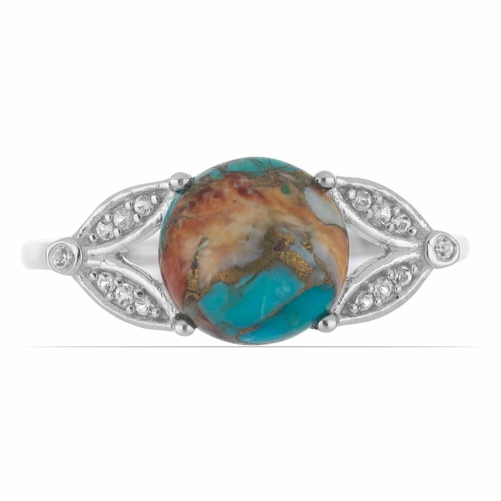 Кольцо тонкое, серебро, 925 проба, родирование, бирюза, топаз