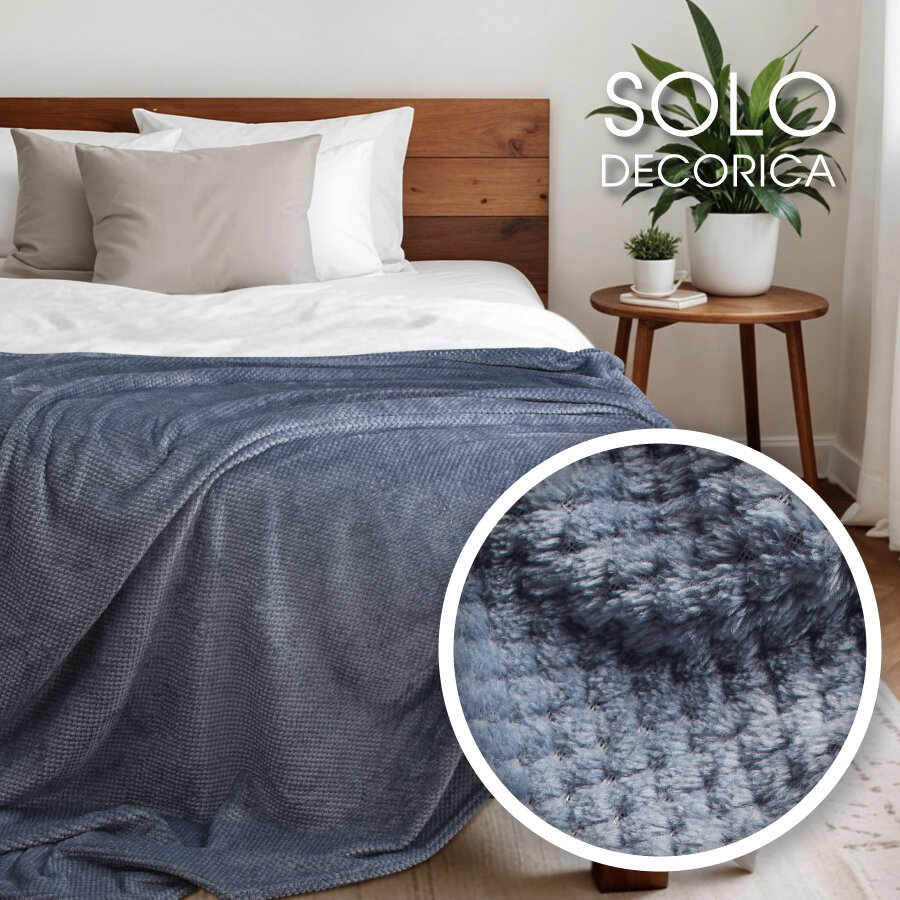 Плед Solo Decorica 200х220 см из велсофта, цвет сине-серый, с узором пиноли