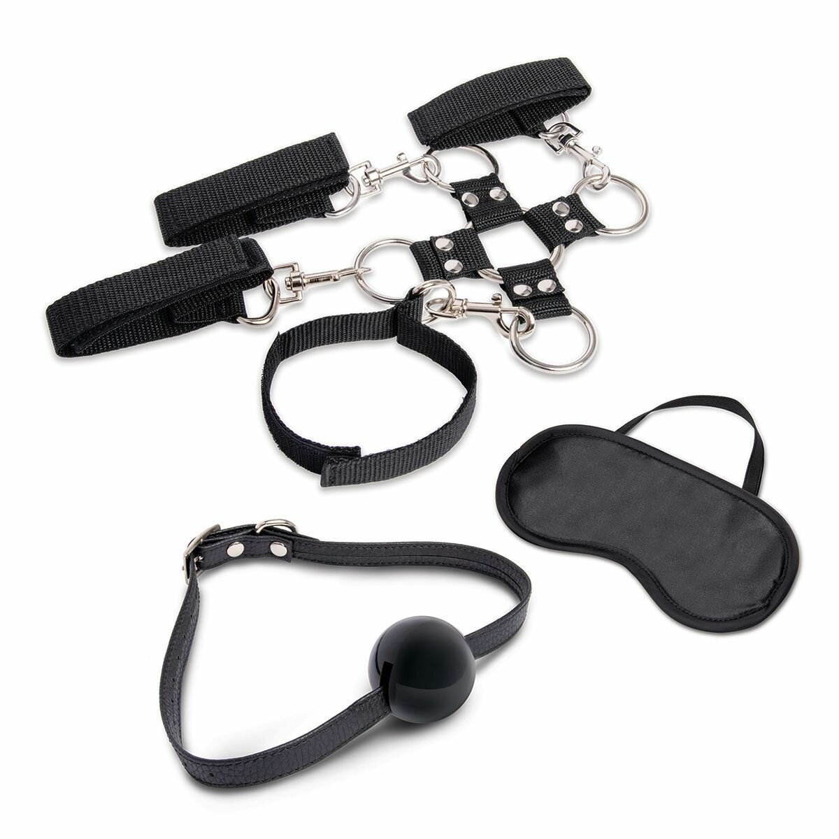 Набор для фиксации из 7 предметов Hogtie & Ball Gag Kit, Lux Fetish, черный