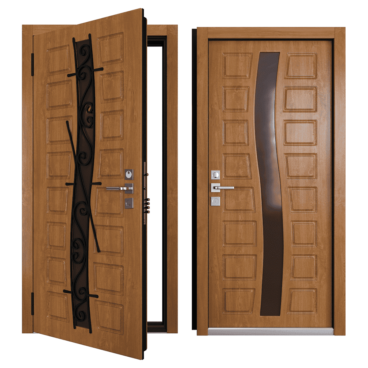 Входная уличная дверь - Стиль № 2. Сталь - 3 мм. Терморазрыв. Полотно - 110 мм. Повышенная теплоизоляция. Левая. 2080*980