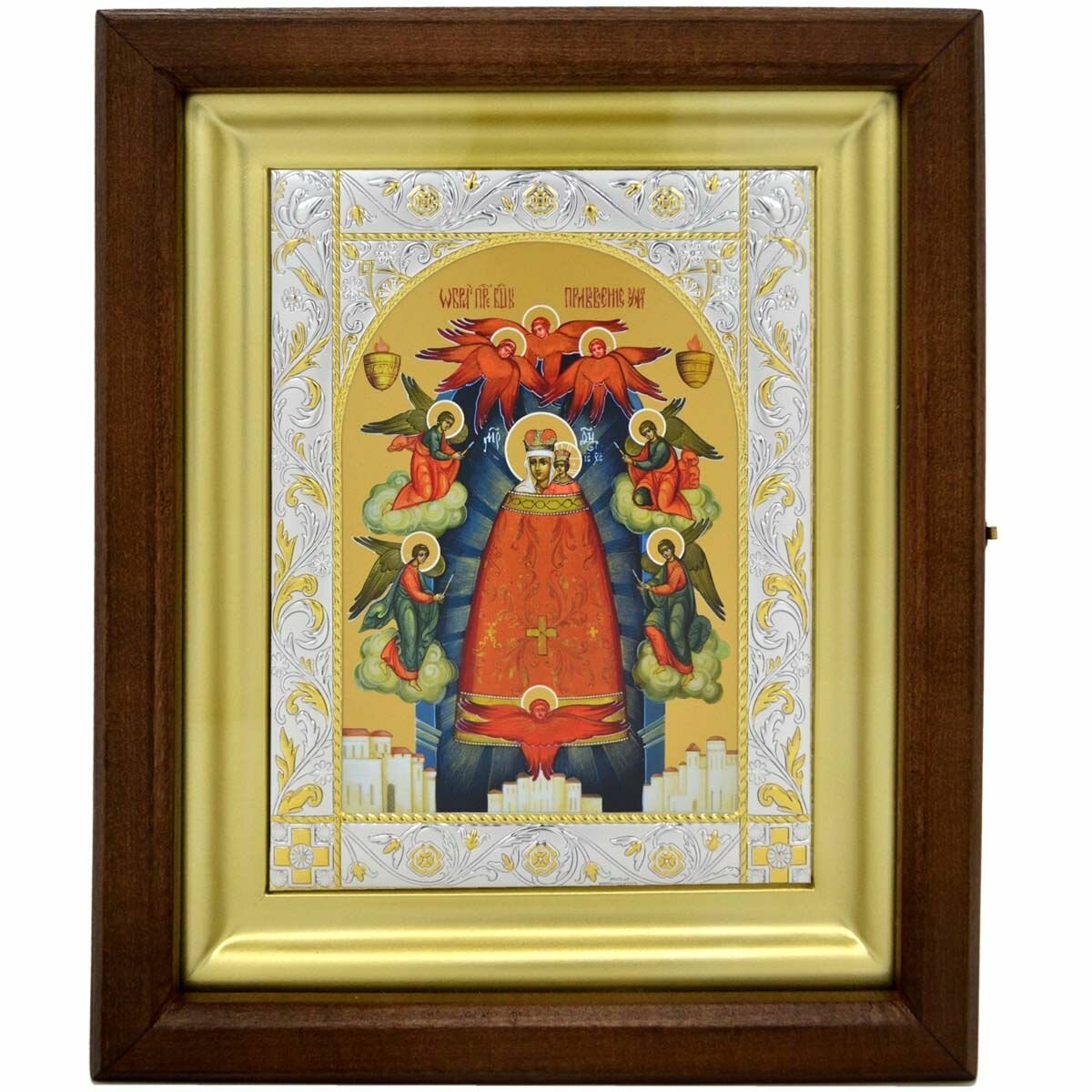 Икона "Прибавление ума" писанная в монастыре. (14 х 18 см / 21 х 25 х 6 см / В серебряном окладе с позолотой в деревянном киоте)