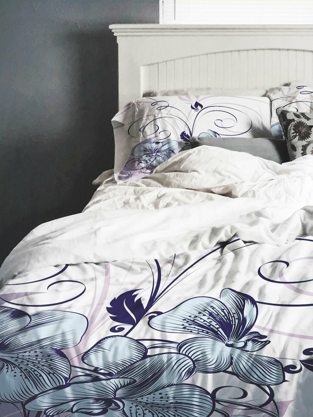Постельное белье 1,5-спальный комплект "Цветочные спирали", пододеяльник 160x220 см, наволочки 50х70 см , Ambesonne