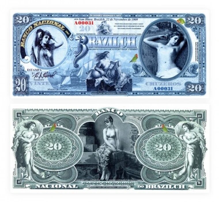20 Brazilch 1909 эротическая купюра, сувенирная копия UNC, банкноты и купюры редкие коллекционные