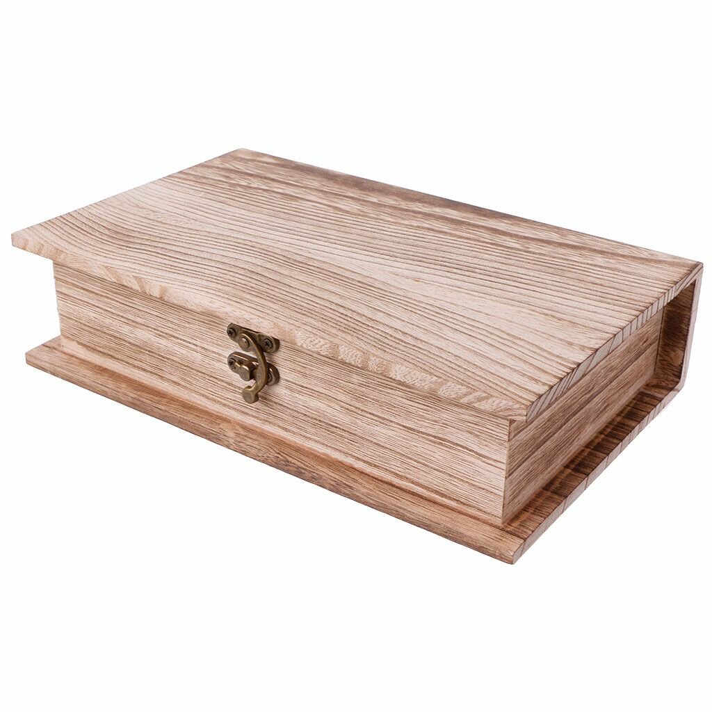 Деревянный ящик для книг из тунгового дерева цвета жженого - малый (наружный размер 28*18*7см)