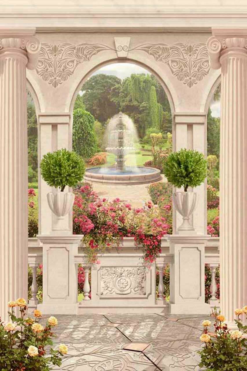 Фотообои Классическая арка с видом на фонтан 6-045-L 300 х 200 см (ВхШ) Бесшовные, флизелиновые, влагостойкие обои MasterFresok