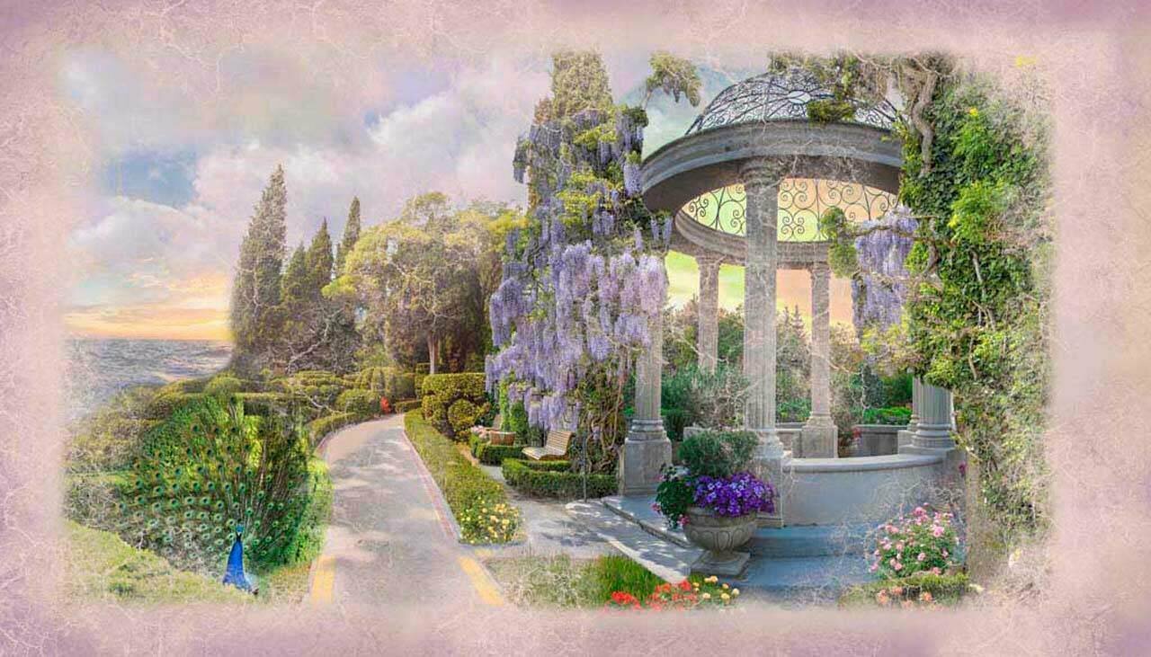 Фотообои Беседка в саду у моря 6-015-S 265 х 470 см (ВхШ) Бесшовные, флизелиновые, влагостойкие обои MasterFresok