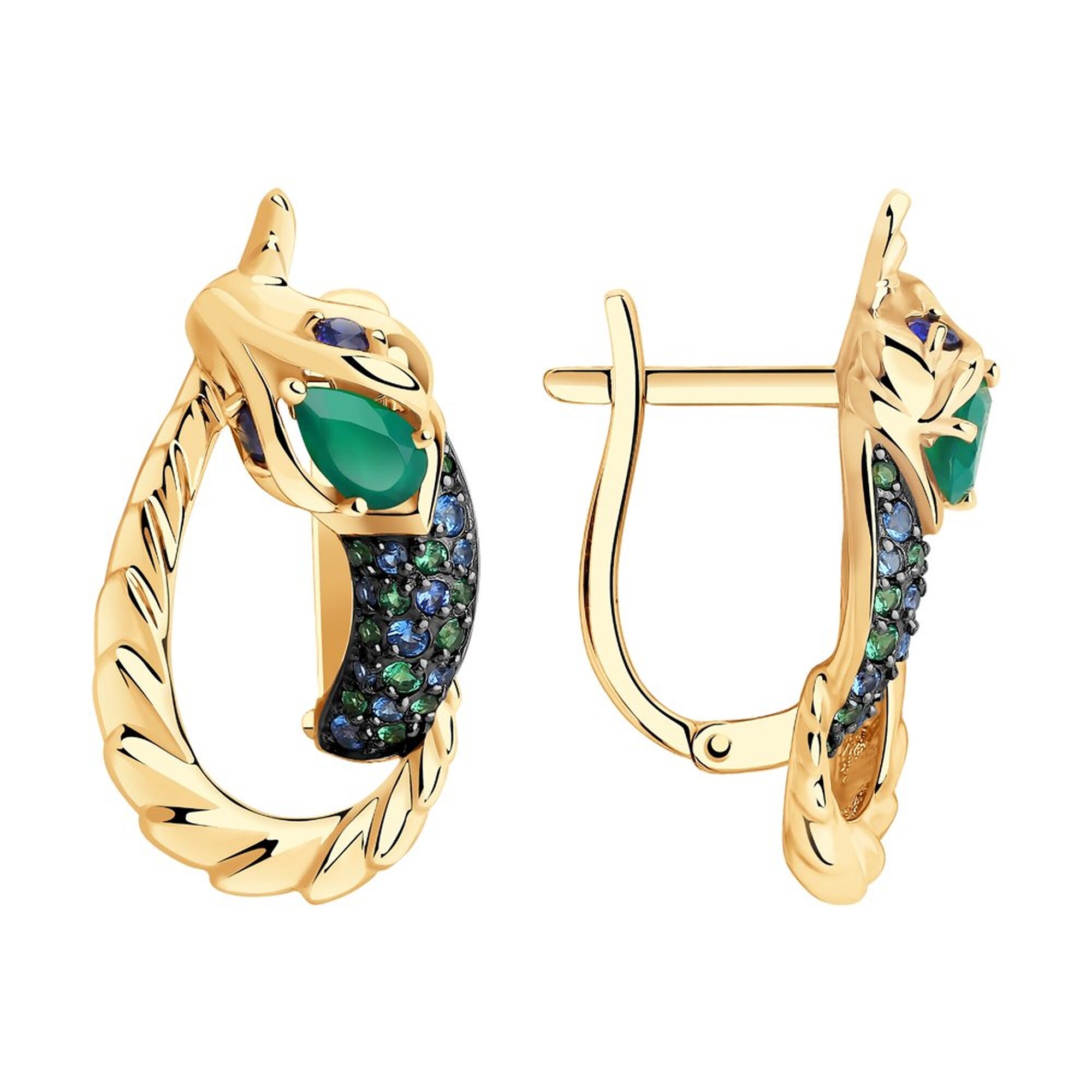 Серьги, красное золото, 585 проба, корунд, фианит, агат