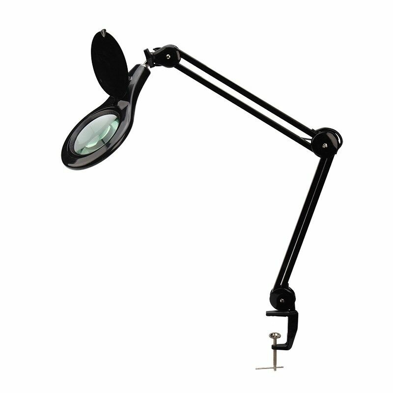 Лупа на струбцине круглая 5D с подсветкой 56 SMD LED, 127мм, черная REXANT