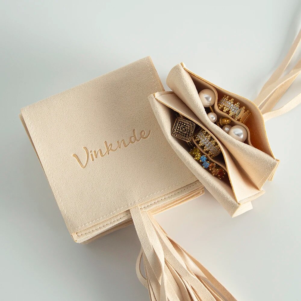 Набор сумок для украшений из микрофибры 50 шт. Cream with logo, 8x8cm