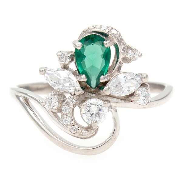 Кольцо, серебро, 925 проба, родирование, фианит, стекло