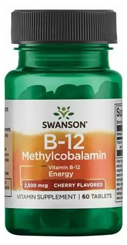 Swanson Vitamin B12 Methylcobalamin - Natural Cherry Flavored 2,500 mcg, 60 таб.