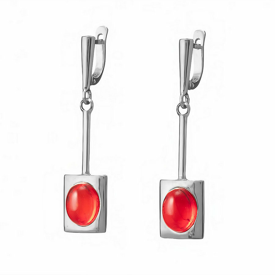 Серьги, серебро, 925 проба, янтарь