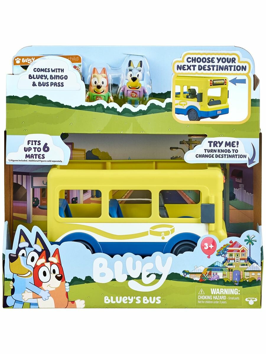 Bluey Bus Автобусное транспортное средство и набор фигурок с двумя фигурками размером 2,5-3 дюйма Блуи Аниме-игрушки для кукол