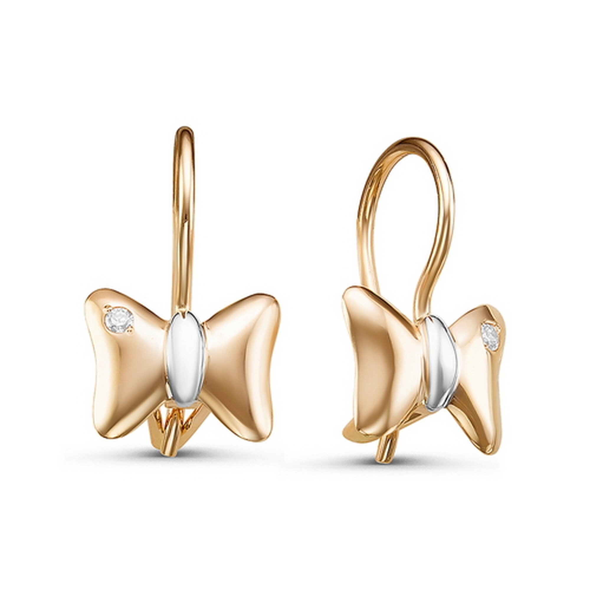 Серьги, красное золото, 585 проба, фианит