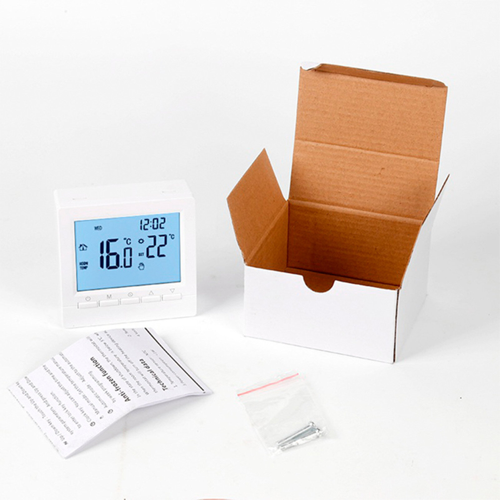 Умный термостат для котла Проводной контроллер котла с батарейным питанием и цифровым ЖК-экраном с подсветкой Сенсорная кнопка Настенный энергосберегающий 5+2 еженедельно программируемый термостат с замком от детей и защитой от низкой температуры