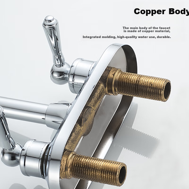 BSITN Double Handle Double Hole Basin Faucet Hot and Cold Washbasin Bathroom 360° Rotating Copper Body Basin Faucet B1027
