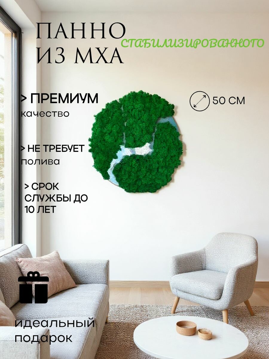 Панно из стабилизированного мха и смолы, диметр 50 см, ручная работа