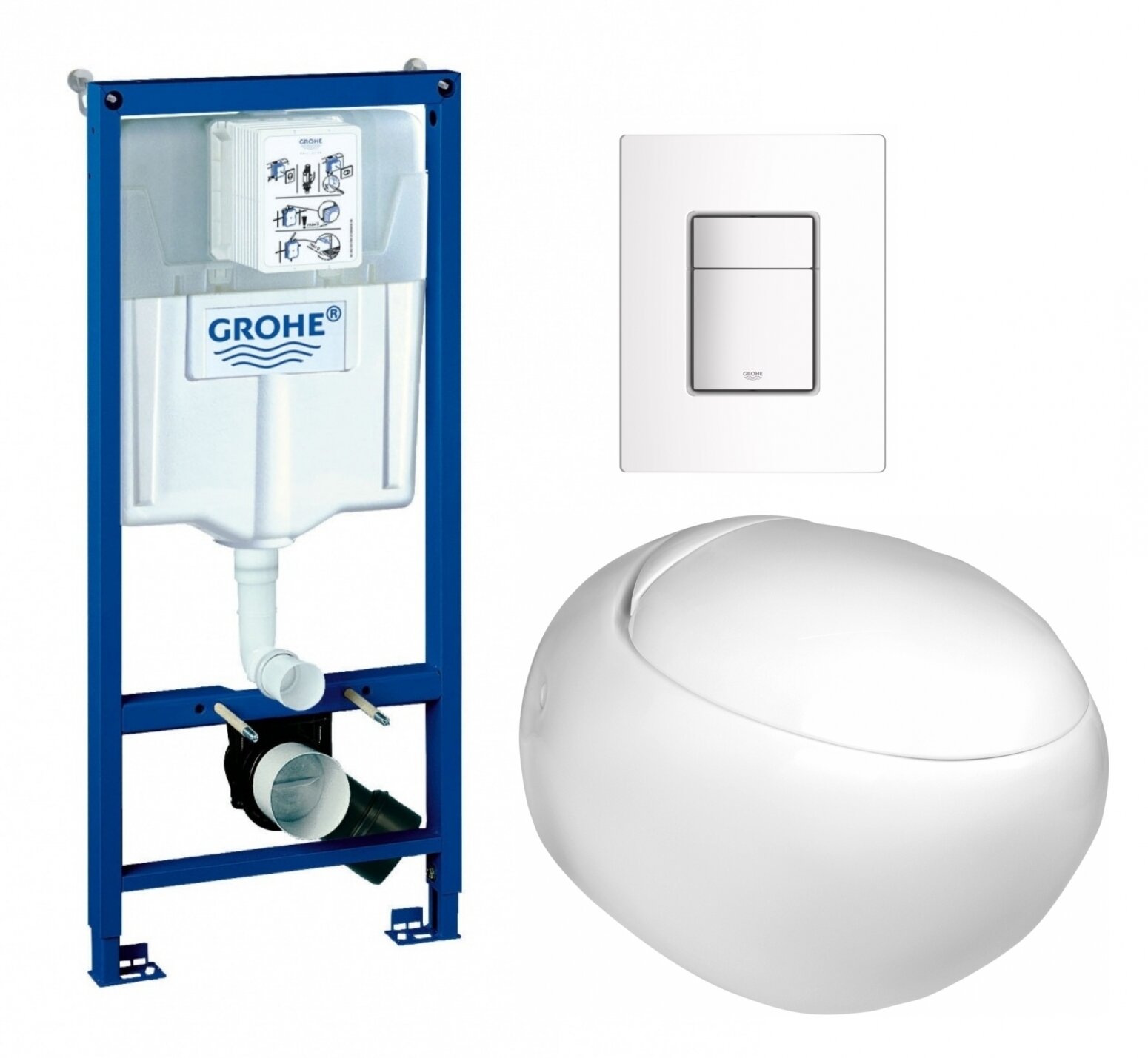 Комплект 3 в 1 инсталляция Grohe Rapid SL + Подвесной унитаз WeltWasser Jeckenbach + кнопка белая