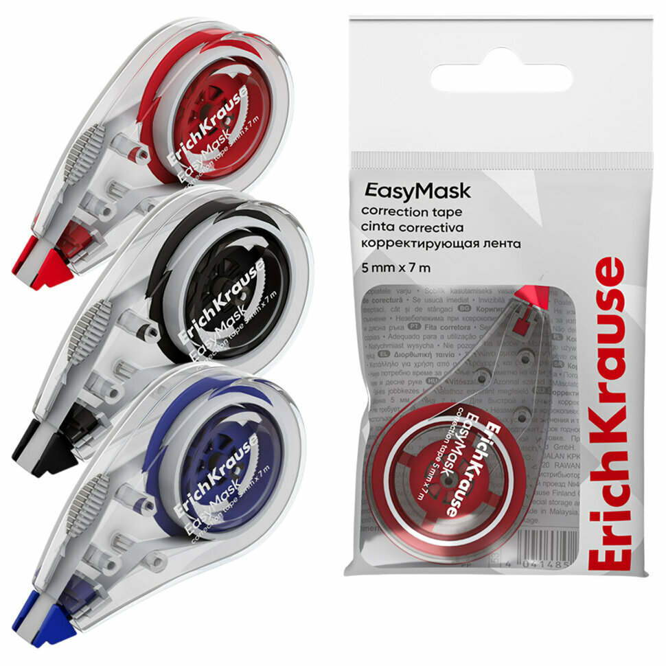 Корректирующая лента ERICH KRAUSE "Easy Mask" 5 мм х 7м, корпус ассорти, европодвес, 53195, 274220